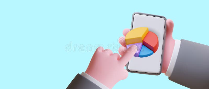 3D Hand Clicking on Pie Chart on Smartphone Screen. Advertisement of ...