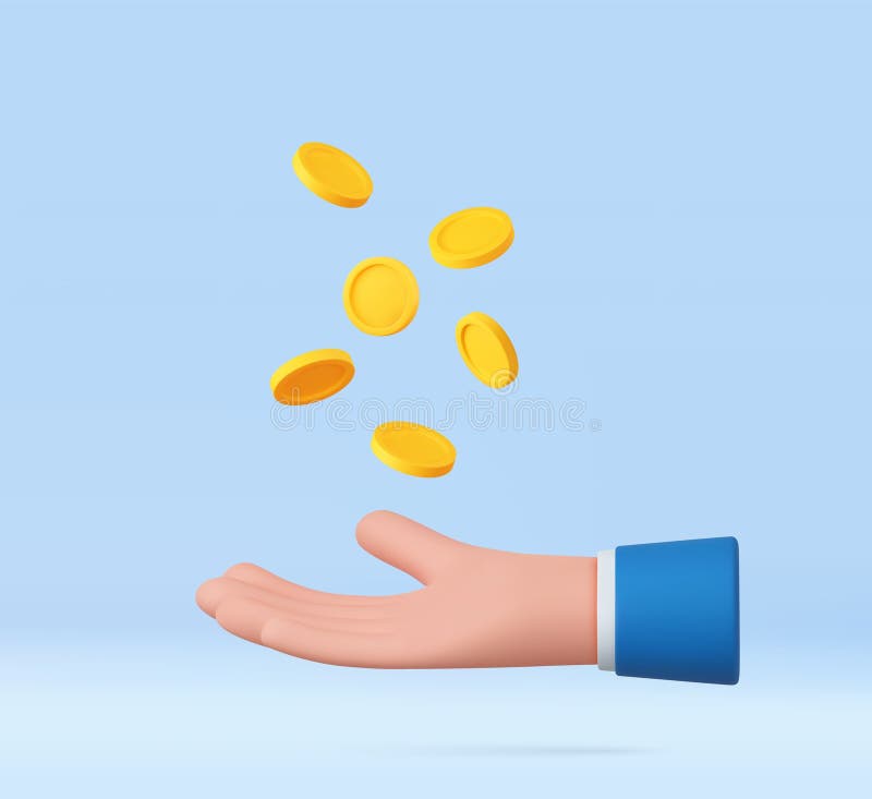 3d hand with coins flying. stock vector. Illustration of cashback ...