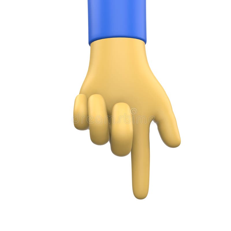 3D Hand Down Sign with Index Finger and Thumb Sticking Out on the White ...