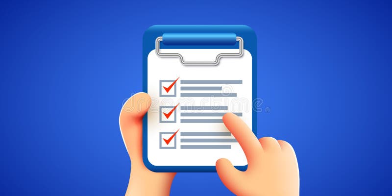 3D Hand Hold Clipboard with Check List Stock Vector - Illustration of ...