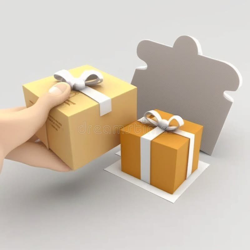 3D Hand Holding Bonus Card and Gift Boxes Stock Illustration ...