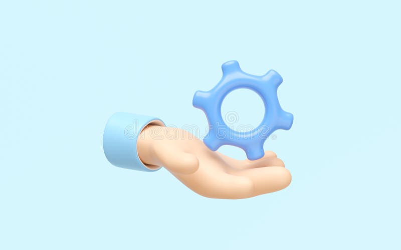 3D Hand Holding with Gear Icon. Ideal for Technical Support and ...