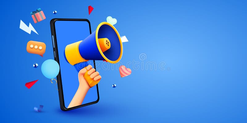 3d Hand Holding Megaphone Speaker in Smartphone for Announce. Social ... 3d Hand Holding Megaphone Speaker in Smartphone for Announce. Social ...