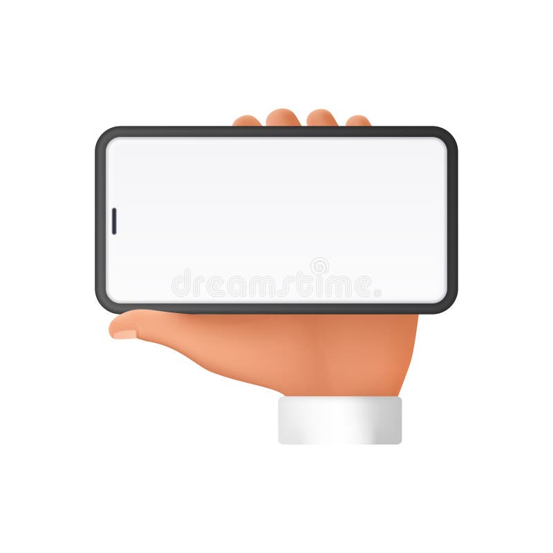 3D Hand of Man Using Smartphone with Blank White Screen in Horizontal ...