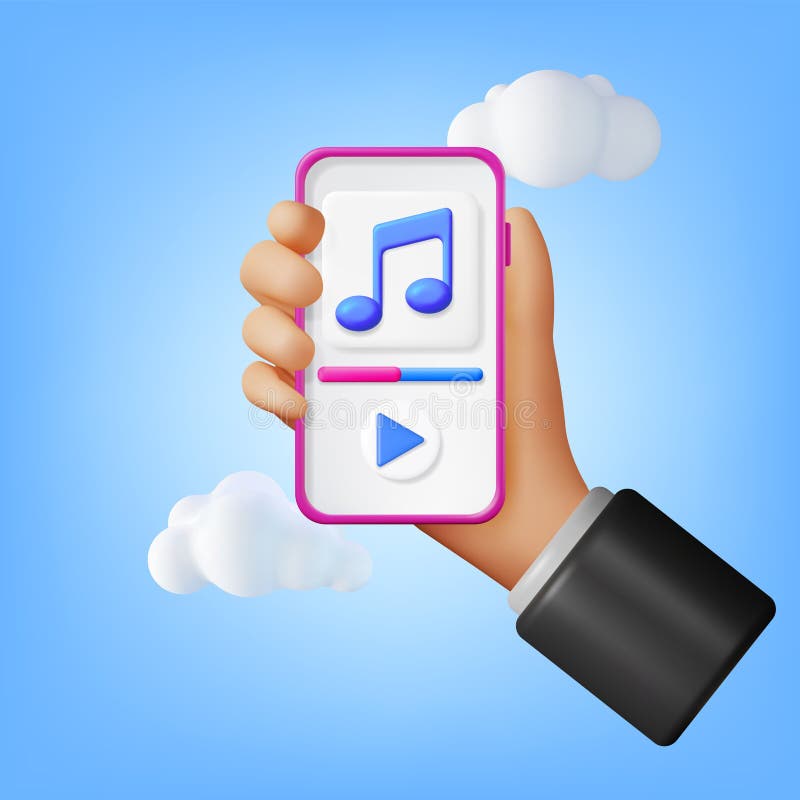 3D Hand with Music Cloud Note in Mobile Phone Stock Vector ...