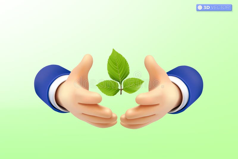 3d Hand Protect Light Bulb Transparency and Green Leaf Icon Symbol ...