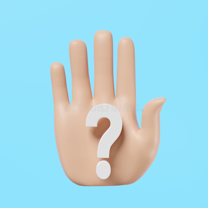 3d Hand Stop Symbol with White Question Mark Isolated on Blue ...