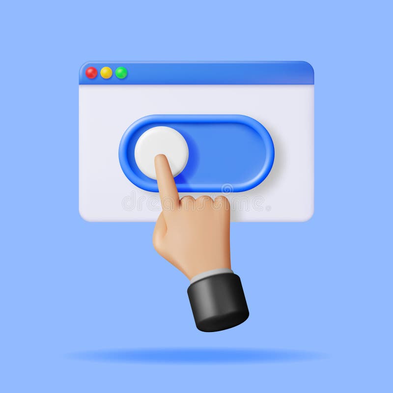 3D Hand and Switch Button in Browser Stock Vector - Illustration of ...