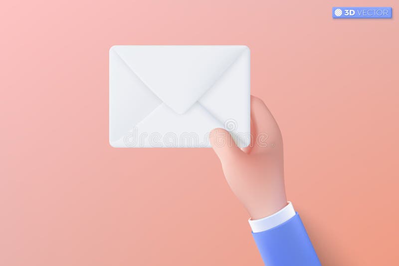 3d Hand and Whilte Mail Envelope Icon Symbol. Render Email Notification ...