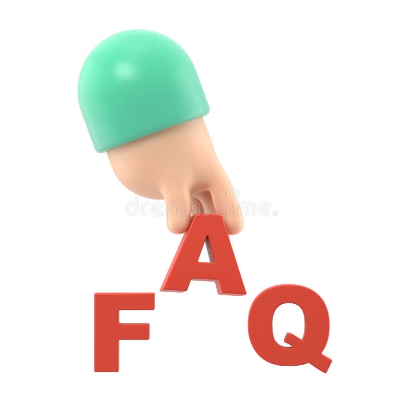 3d Hand and Word FAQ Concept,Cartoon Gesture Icon Mockup. 3D Rendering ...