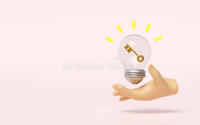 3d Hands Holding Light Bulb with Key Isolated on Pink Background. Idea ...