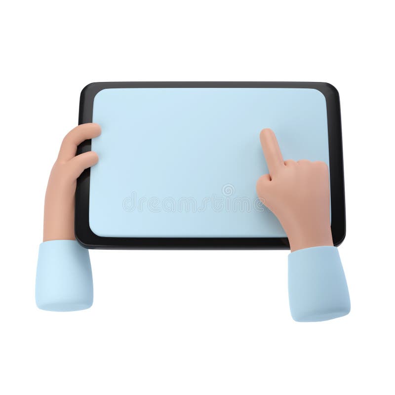3D Hands Using Tablet Mockup Icon. Cartoon Hand Holding Tablet Isolated ...