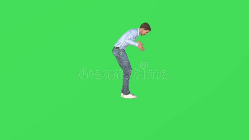 3d Handsome Man on Green Screen Walking and Standing Drinking and ...