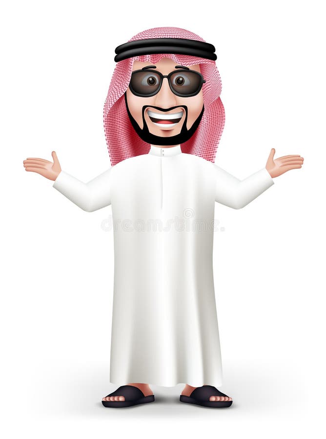 3d Handsome Saudi Arab Man In Traditional Dress Stock Vector