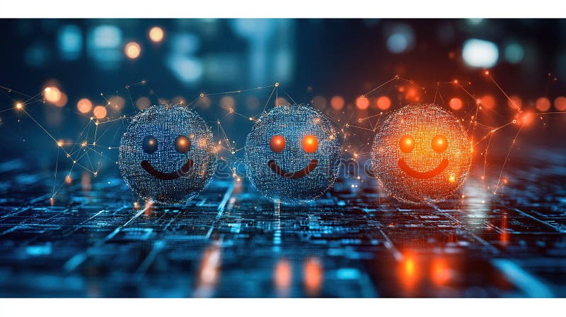 3D Happy Faces with Network Connections, One Negative, on Circuit Board ...