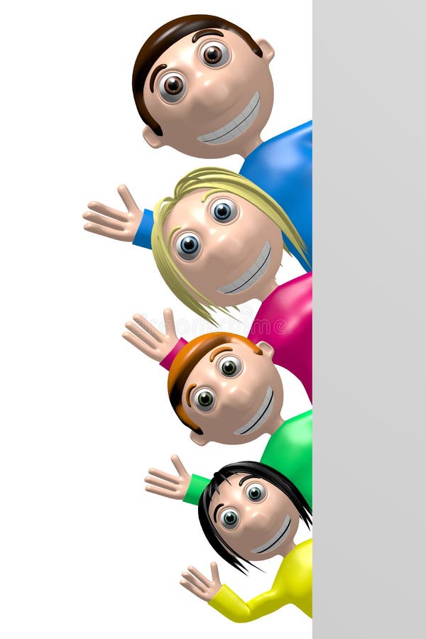 3D Cartoon Family Waving Hands from Behind the Corner - Parents and ...