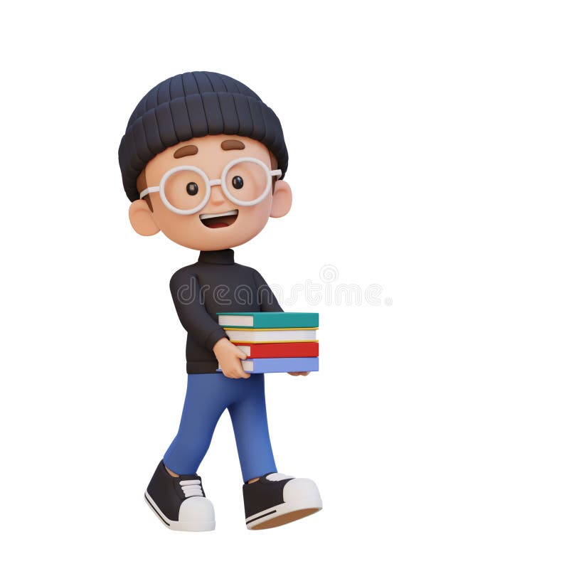 3D Happy Kid Character Holding Book Stock Image - Illustration of cute ...
