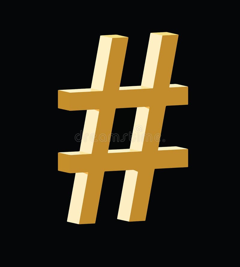 Golden Hashtag Symbol. 3D Render Shiny Metal Font Isolated On Black ...