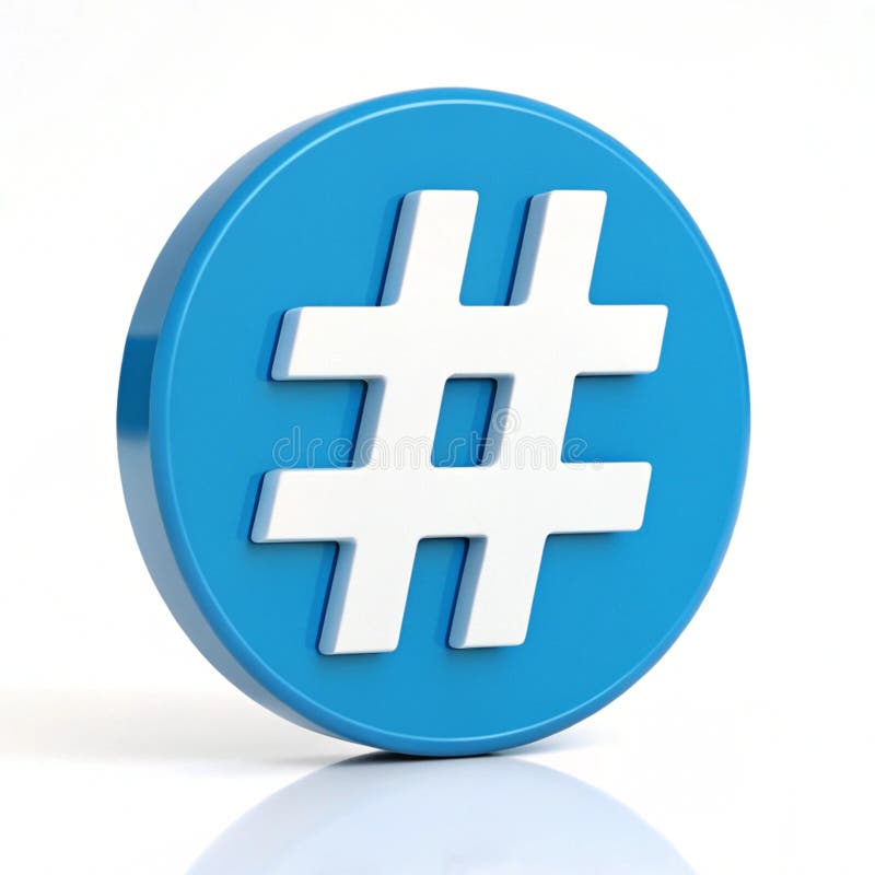 3D Hashtag Symbol Icon on Blue Circle Stock Illustration - Illustration ...