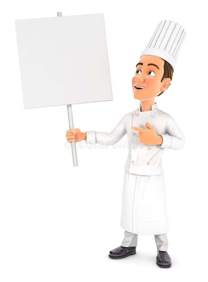 3d Head Chef Holding Blank Sign Board Stock Illustration - Illustration ...