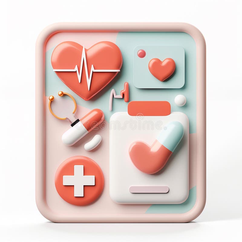 3D Healthcare App Icon on White Background Stock Illustration ...