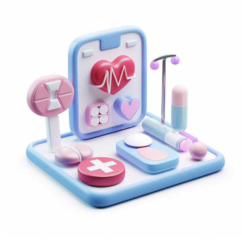 3D Healthcare App Icon on White Background Stock Illustration ...