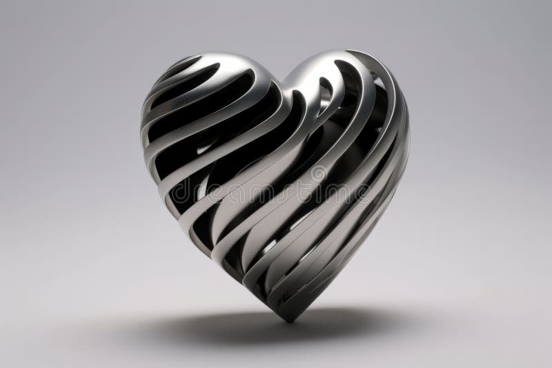 3D Heart Made from Solid Stainless Steel, Grey Background Stock Photo ...
