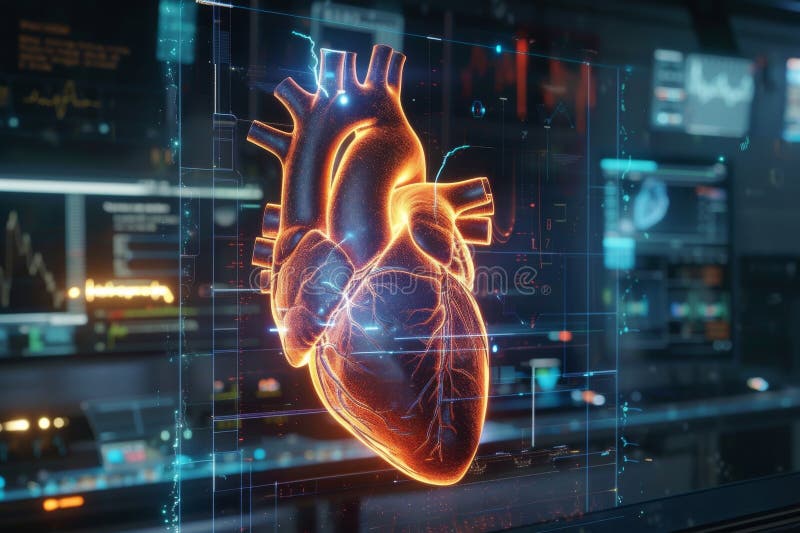 3D Heart Mapping with Futuristic Holographic Imagery Stock Illustration ...