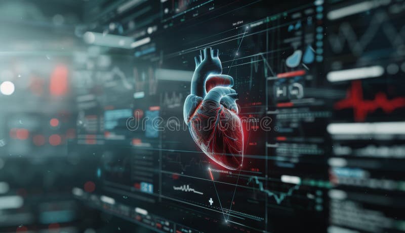 3D Heart Model with Data Visualization in Medical Research Lab Stock ...