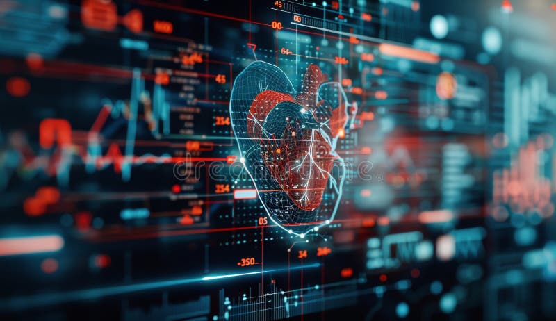 3D Heart Model with Data Visualization in Medical Research Lab Stock ...