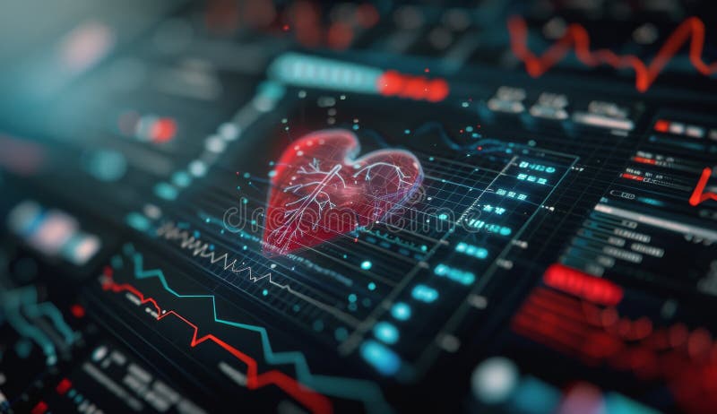 3D Heart Model with Data Visualization in Medical Research Lab Stock ...