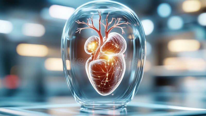 3D Heart Model Encased in Glass Dome with Illuminated Branches. Modern ...