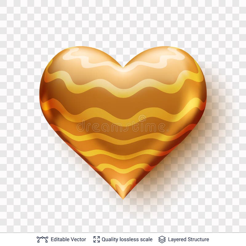 3D Heart with Pattern of Golden Waves. Stock Vector - Illustration of ...