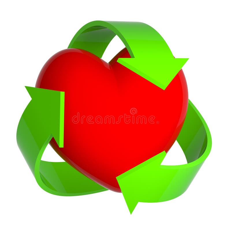 3d Heart with Recycle Symbol Stock Illustration - Illustration of sign ...