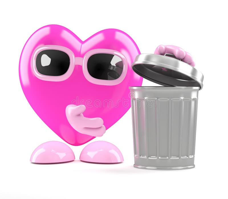 3d Heart Takes Out the Trash Stock Illustration - Illustration of ...