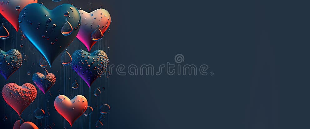 3d Hearts Rain, Panoramic Layout. Stock Illustration - Illustration of ...