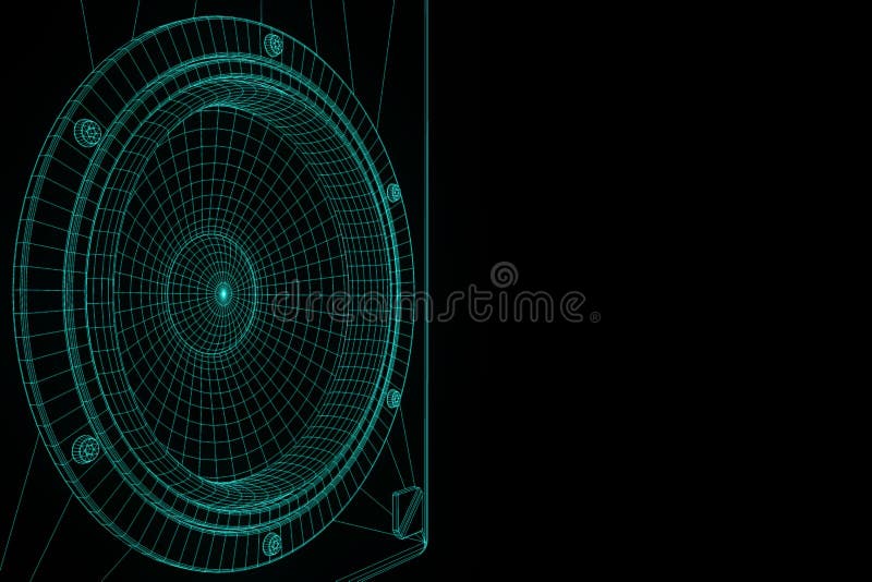 3D HIFI Speaker in Wireframe Hologram Style. Nice 3D Rendering Stock ...