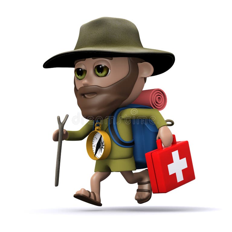 3d Hiker Running with a First Aid Kit Stock Illustration - Illustration ...