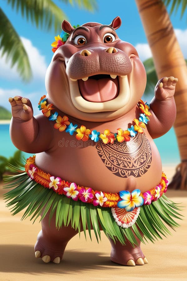 3D Hippo Cartoon, Hippopotamus, Characters Stock Illustration ...