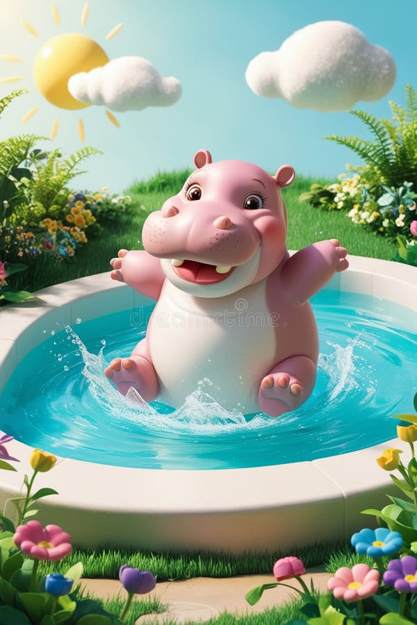 3D Hippo Cartoon, Hippopotamus, Characters Stock Illustration ...