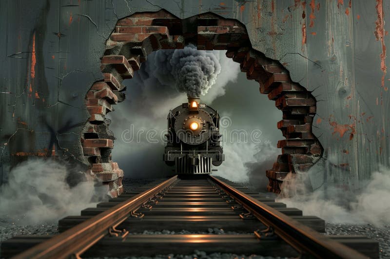 3D Hole Leading To a Vintage Train Station Platform Steam Engine Ready ...