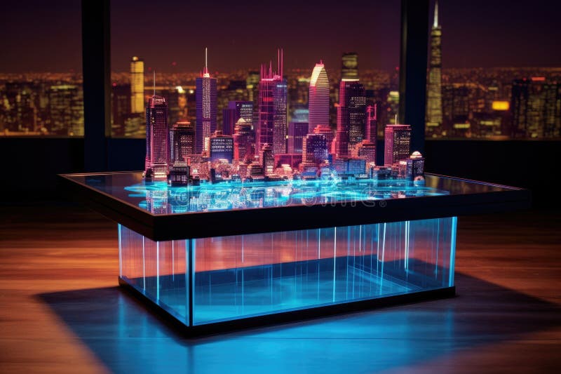 3d Hologram of a City Skyline Displayed on a Table Stock Illustration ...