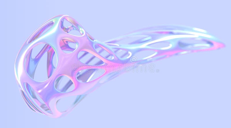 3D Holographic Abstract Shape, Chromatic Hollow Object with Holes ...
