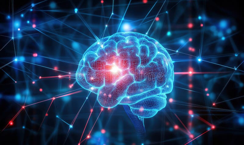 Glowing Blue Neural Network Brain Abstract 3d Medical Illustration ...