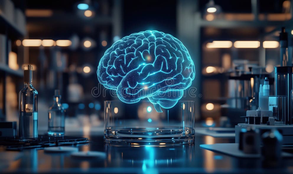 3D Holographic Brain Model in Laboratory Setting Showcasing Advanced ...