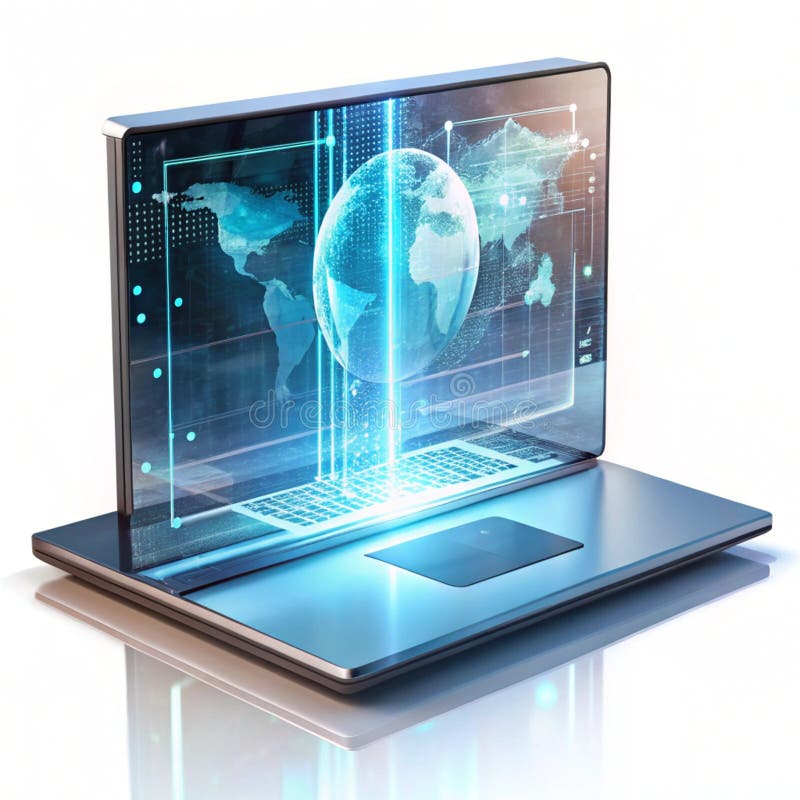 3D Holographic Computer with Floating Transparent Screen Stock ...