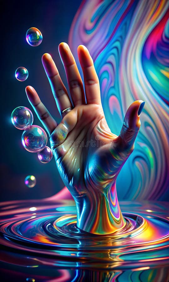 3d Holographic Fluid Liquid a Hand that Has a Hand Pointing To the ...