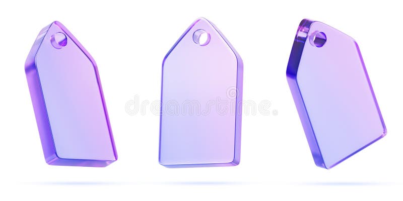 3d Holographic Glass Morphism Gift Tag in Different Angles. Purple ...