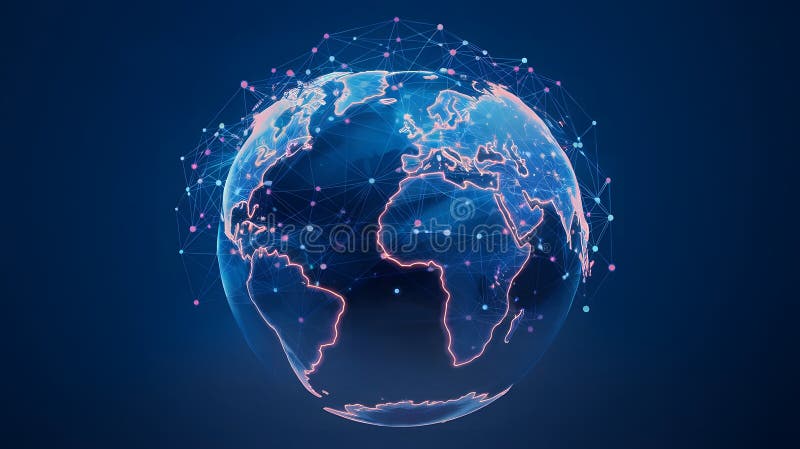 Digital World Connection with Glowing Earth and Data Visuals Stock ...