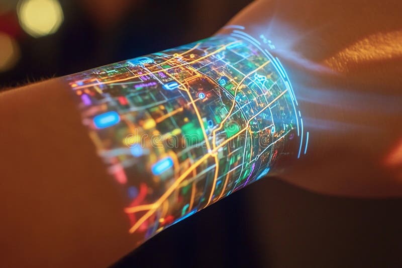 3D Holographic Map Displayed from a Wristband Illuminates the Hand with ...